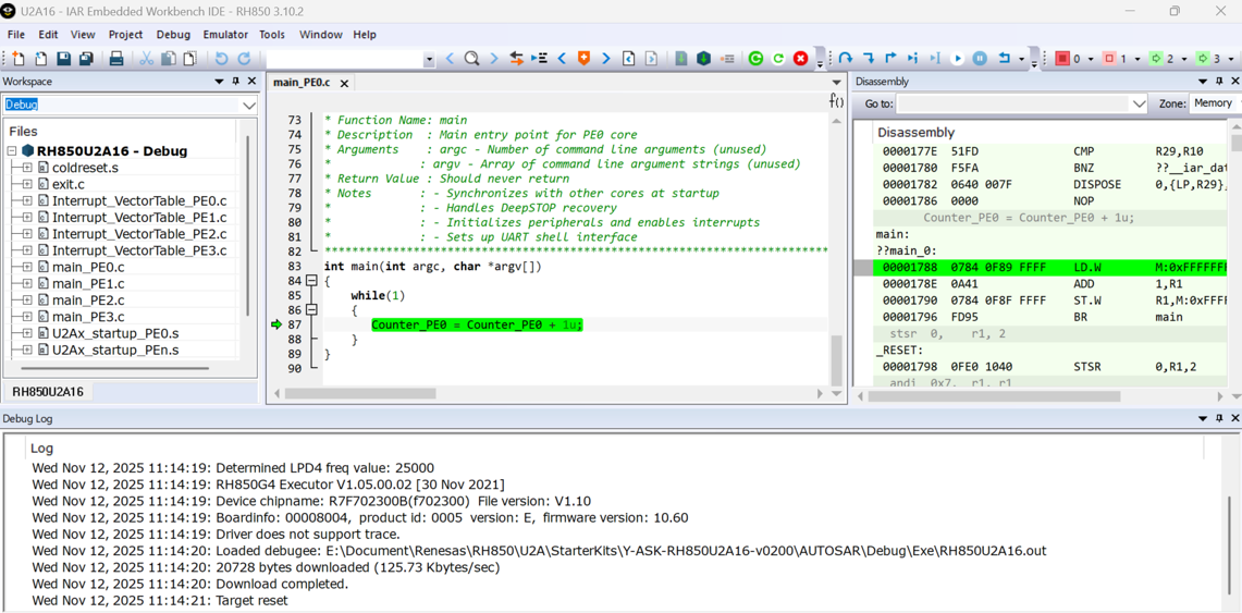 在IAR Embedded Workbench for Renesas RH850中开发和调试Renesas RH850 MCU